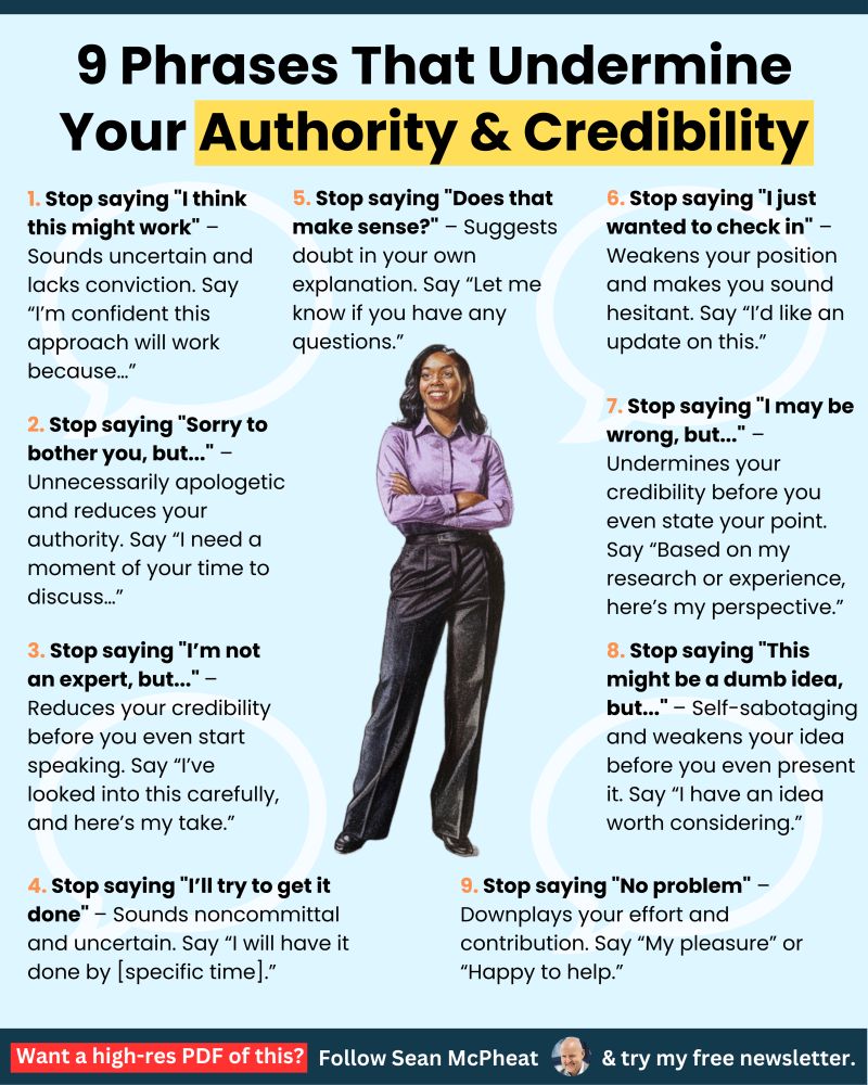 9 Phrases that Undermine your Authority and Credibility – Kenrick Vaz